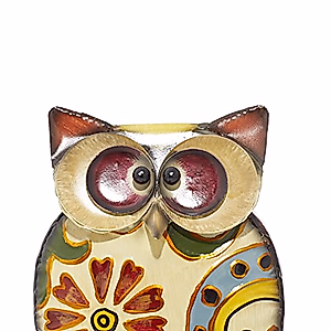 Deco 79 Metal Owl Indoor Outdoor Garden Sculpture with Floral Pattern, 8" x 4" x 11", Yellow