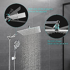 Shower Head Combo,10 Settings Handheld Filtered Shower head/10" High Pressure Rain Shower Head with 11" Extension Arm,Bracket/Hose, Chrome