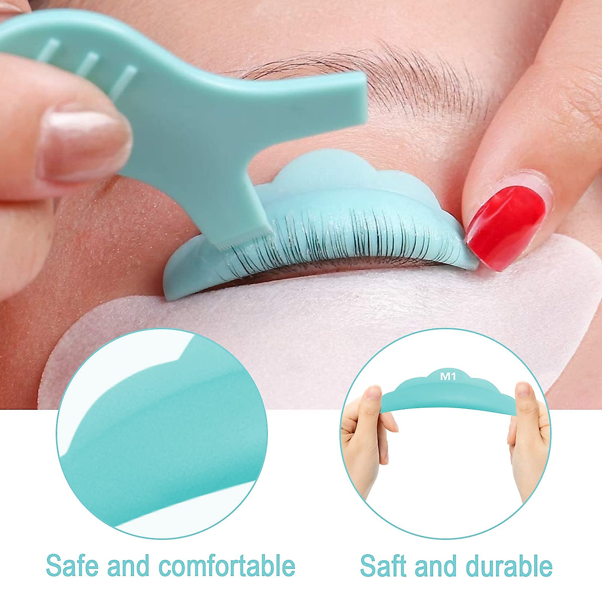 Libeauty Lash Lift Rods, Lash Lift Pads, Green Reusable Eyelash Perming Curler Shield Pads, 5 Size 10 Pcs, with Premium PU Storage Case for Perfect Lash Lifting