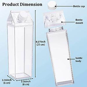 Milk Carton Water Bottle 17oz (500mL) Plastic Clear Square Milk Bottles No BPA Leakproof Water Bottle Portable Reusable Milk Carton Shaped Juice Bottle Perfect for Fitness Gym Camping Sports
