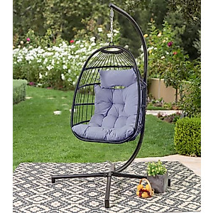 Avenlur Outdoor Patio Hanging Chair - Egg Chair with Stand, Indoor/Outdoor Hanging Chair for Patio Bedroom Balcony (Grey)