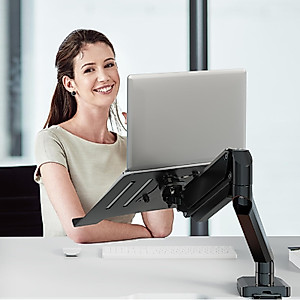 MOUNT PRO Laptop Stand Desk Mount, 2 in 1 Function Monitor Laptop Mount, Aluminum Laptop Arm Fits Max 17" Notebook and 32" Computer Screen, Single Monitor Mount with Laptop Tray, Holds up to 17.6lbs