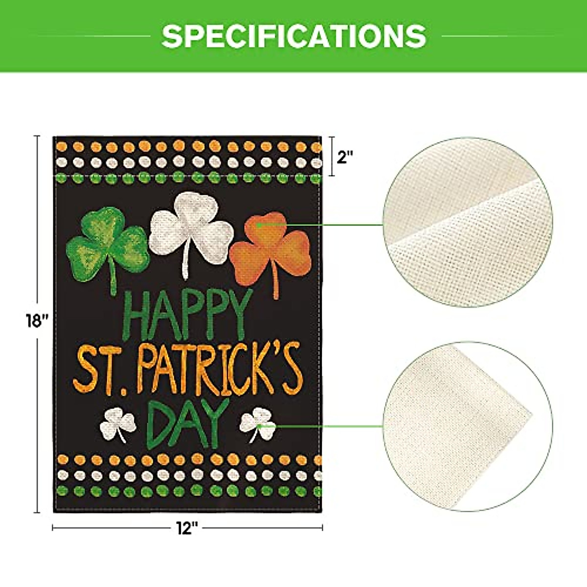 AVOIN colorlife Happy St Patricks Day Garden Flag 12x18 Inch Double Sided, Shamrock Lucky Clover Holiday Yard Outdoor Flag