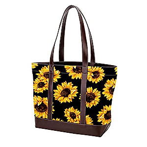 Sunflower Black Pattern Tote Bags Large Leather canvas Purses and Handbags for Women Top Handle Shoulder Satchel Hobo Bags