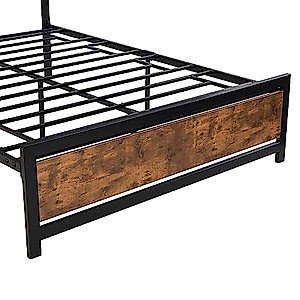 GERDIOEB Twin Size Wood Platform Bed Frame with Headboard, Classic Platform Bed with Footboard/Strong Wood Slat/Under Storage Space for Bedroom Girls, No Box Spring Needed (Black, Queen)