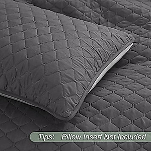 Exclusivo Mezcla Ultrasonic Reversible 3 Piece King Size Quilt Set with Pillow Shams, Lightweight Bedspread/Coverlet/Bed Cover - (Grey, 92"x104")