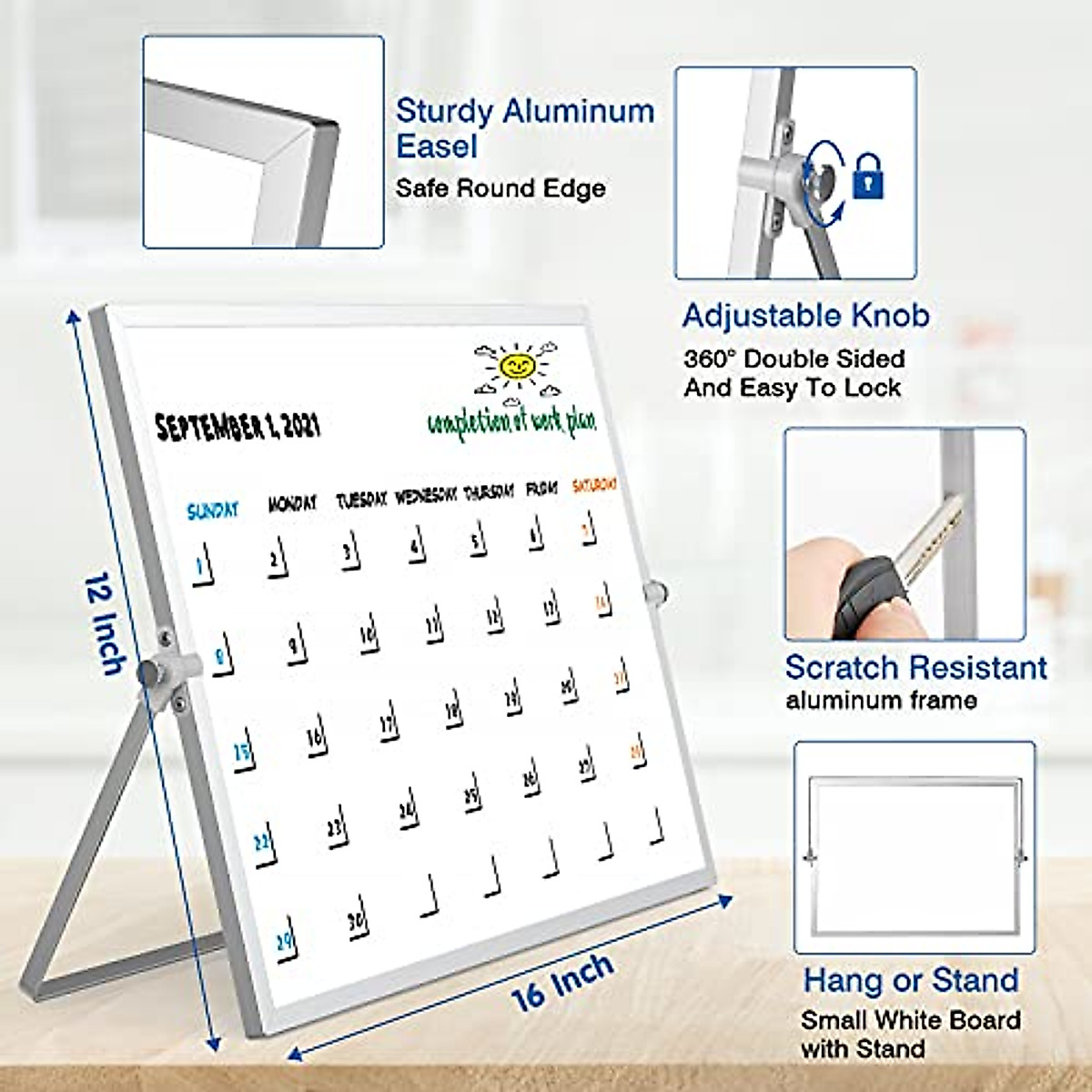 Dry Erase White Board, 16"X12" Double-Sided Magnetic Whiteboard with 10 Markers, 4 Magnets, 1 Eraser, Small White Board Withe Stand, White Board Easel for Kids Drawing Memo to Do List Wall School