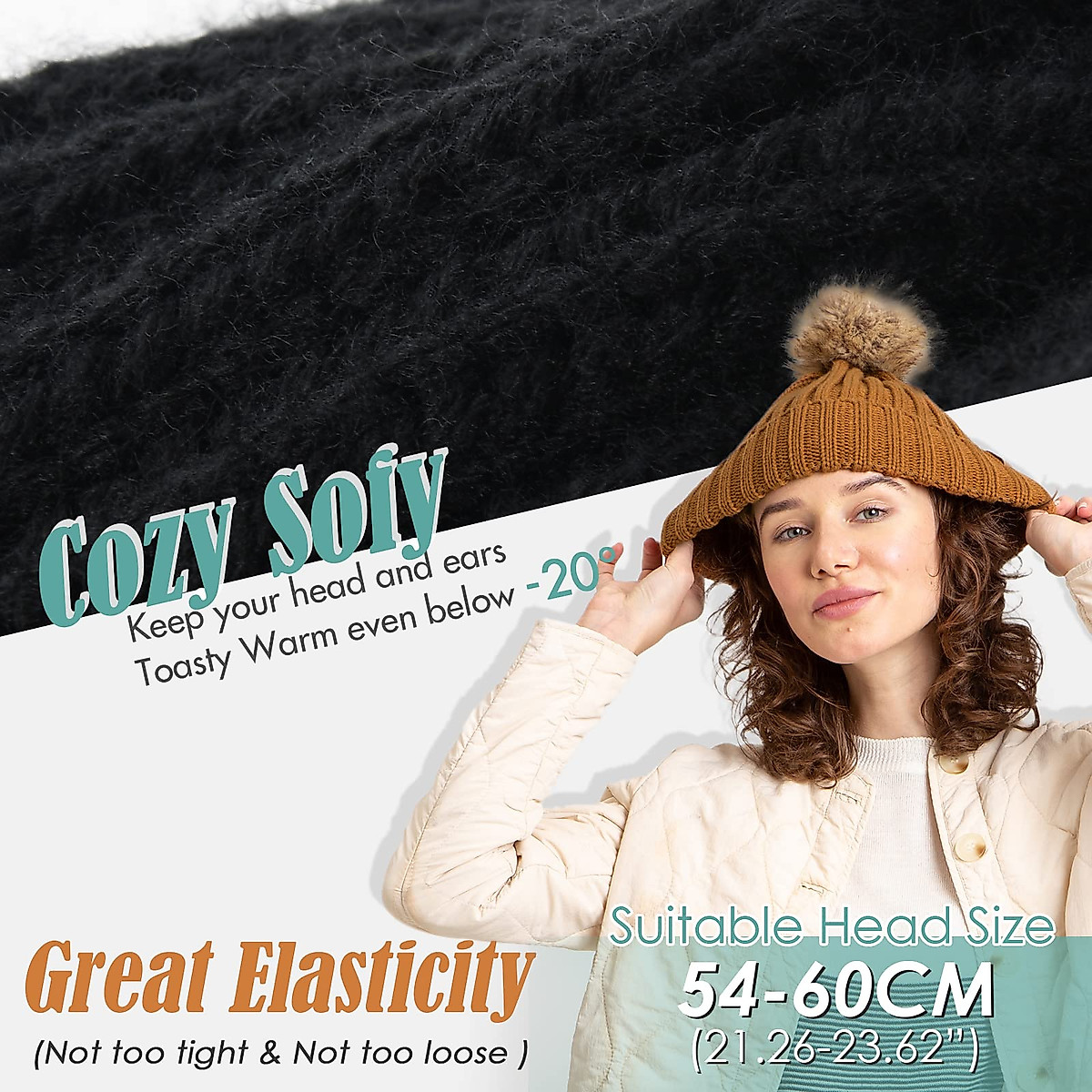 FURTALK Womens Beanie Satin Lined Knitted Beanie with Pom Winter Hat for Women Black