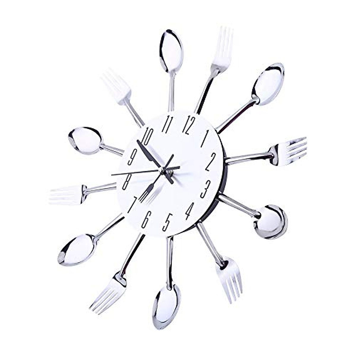 Kitchen Wall Decor, Stainless Steel Large 3D Mirror Modern Design Cutlery Kitchen Utensil Spoon Fork Wall Clock for Kitchen or Eating Area Decoration