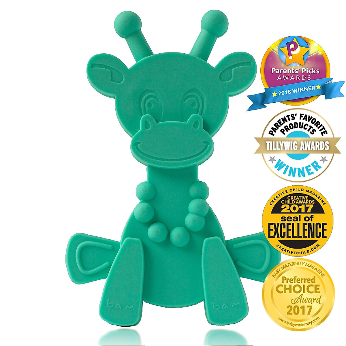 Baby Teething Toy Extraordinaire - Little Bambam Giraffe Teether Toys by Bambeado. Toy for Natural Teething Comfort and for Sore Gums - Baby Christmas Gifts- Turquoise