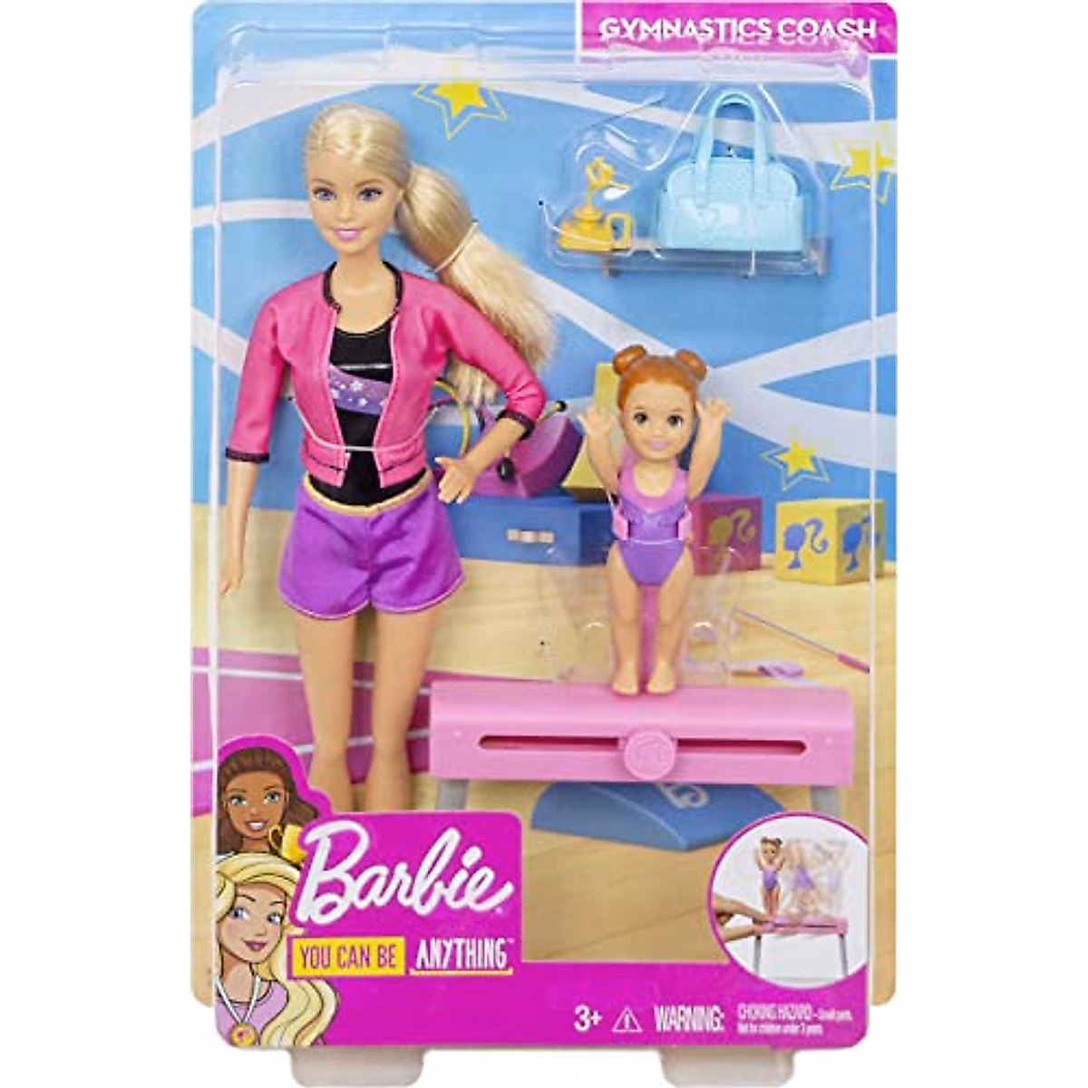Barbie Gymnastics Coach Dolls & Playset with Coach Doll, Student Small Doll & Balance Beam with Clip & Sliding Mechanism