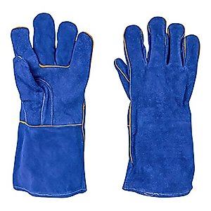 ATERET Welding Gloves 14 Inch Heat/Fire Resistant Leather Gloves for Mig, Tig, BBQ, Camping, Furnace, Pot, Fireplace (Blue)