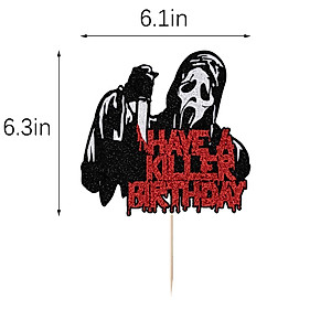 PALASASA Have a Killer Birthday Glitter Cake Topper,For Horror Classic Halloween Bloody Theme Birthday Party Cake Decorations (Death Killer)