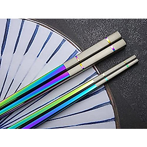Albino Monkey Reusable Chopsticks - Extra Long 9" - 5 Pairs per Pack - Made of Food-Safe Stainless Steel - Holographic Design - Asian Dining Utensils for Home Kitchen & Restaurants - Nice Giftable Box