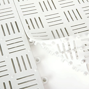 12x12 Inch Interlocking Soft PVC Flooring Tile, 12 Pack Non-Slip Splicing Modular Tile Shower Mat with Holes, Modular Interlocking Cushion for Locker Room Kitchen Basement Stairs, White