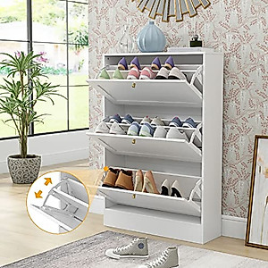 DiDuGo Shoe Storage Cabinet with 3 Compartments, Wood Entryway Shoe Storage Cabinet, for Hallway Entryway (31.5”W x 9.4”D x 47.2”H)…