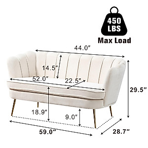 Sinzho & Wiyfun 59" W Upholstered Small Loveseat Sofa 2-Seat Couch Settee Love Seat with Gold Metal Legs for Small Space Mini Room, Chenille Fabric, Beige