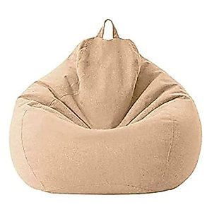 SoGuDio beanbag Cover Bean Bag for Adults and, Giant Pouffe Without Filling, Living Room Bean Bag, Large Living Room Chair for Indoor and Outdoor Bean Bag Chair Filler (Color : Khaki, Size : Medium)