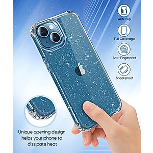 MIODIK for iPhone 13 Case with Screen Protector + Camera Lens Protector, Clear Glitter [Non Yellowing] Shockproof Protective Phone Case, Slim Women Girls iPhone 13 Cover 6.1 inch - Sparkle Clear
