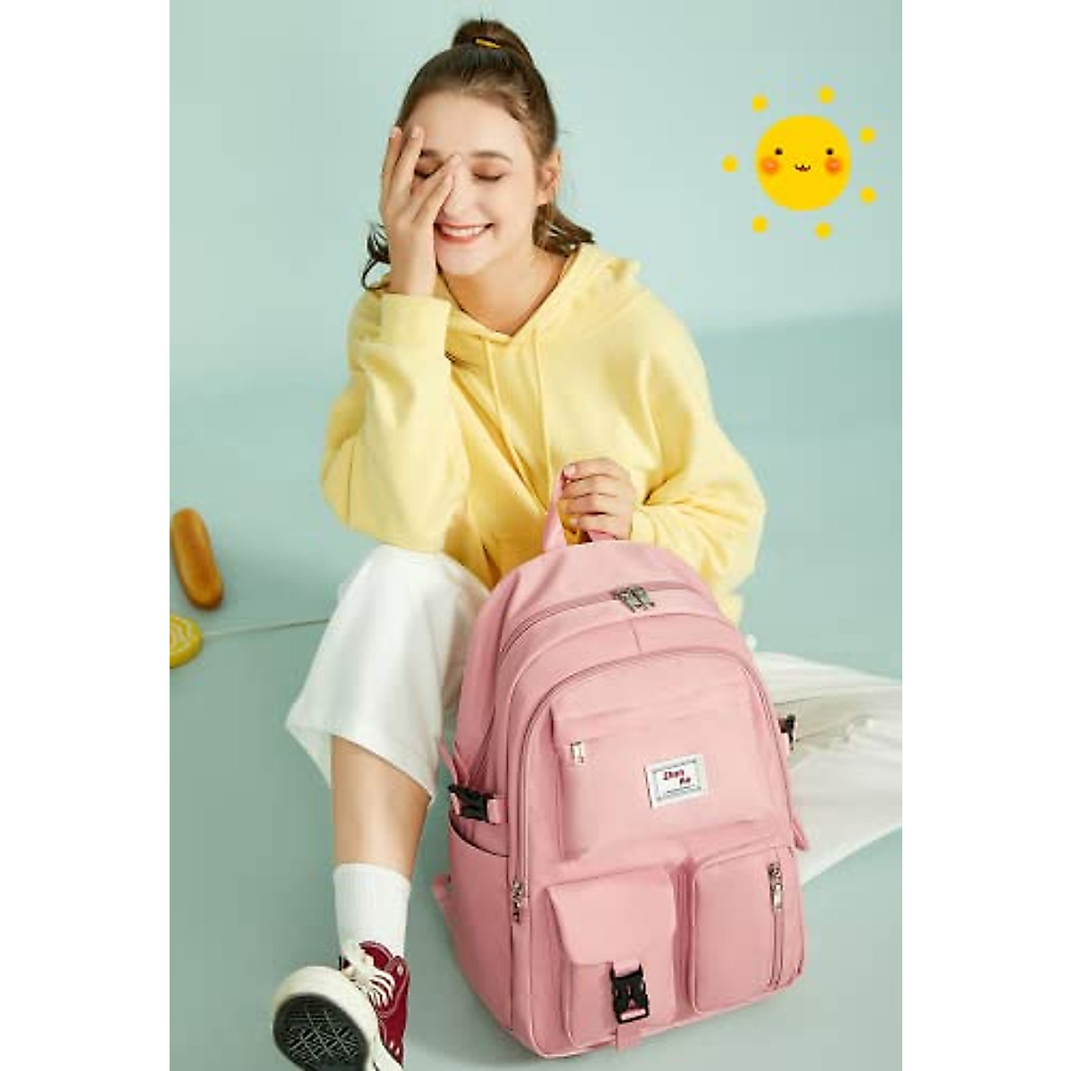 Kawaii Laptop Backpack Preppy 15.6 Inch JK Plaid Check Cute School Travel Book Bag Computer Daypack Nurse Teacher (Black)