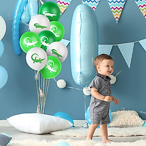 60 Pieces Crocodile Latex Balloons Alligator Themed Balloons and 2 Rolls Gold Balloon Ribbon for Reptile Party Baby Shower Birthday Party Decorations