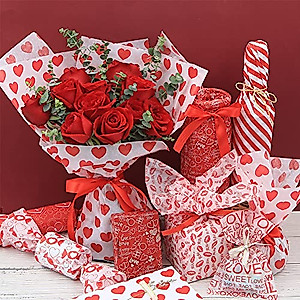 Valentines Tissue Paper Sheets Bulk 80 Sheets 20 * 20inch Per Sheet 8 Designs 10 Sheets Each Design Pattern Printed for Boxes,Wrapping Bags and Wine Bottles