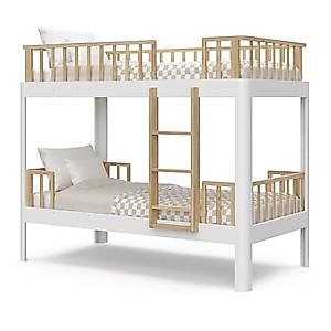 Storkcraft Next Santos Twin-Over-Twin 5-in-1 Convertible Bunk Bed (White with Natural) – GREENGUARD Gold Certified, Converts to Loft Bed and Twin Beds, Modern Style for Kids Room
