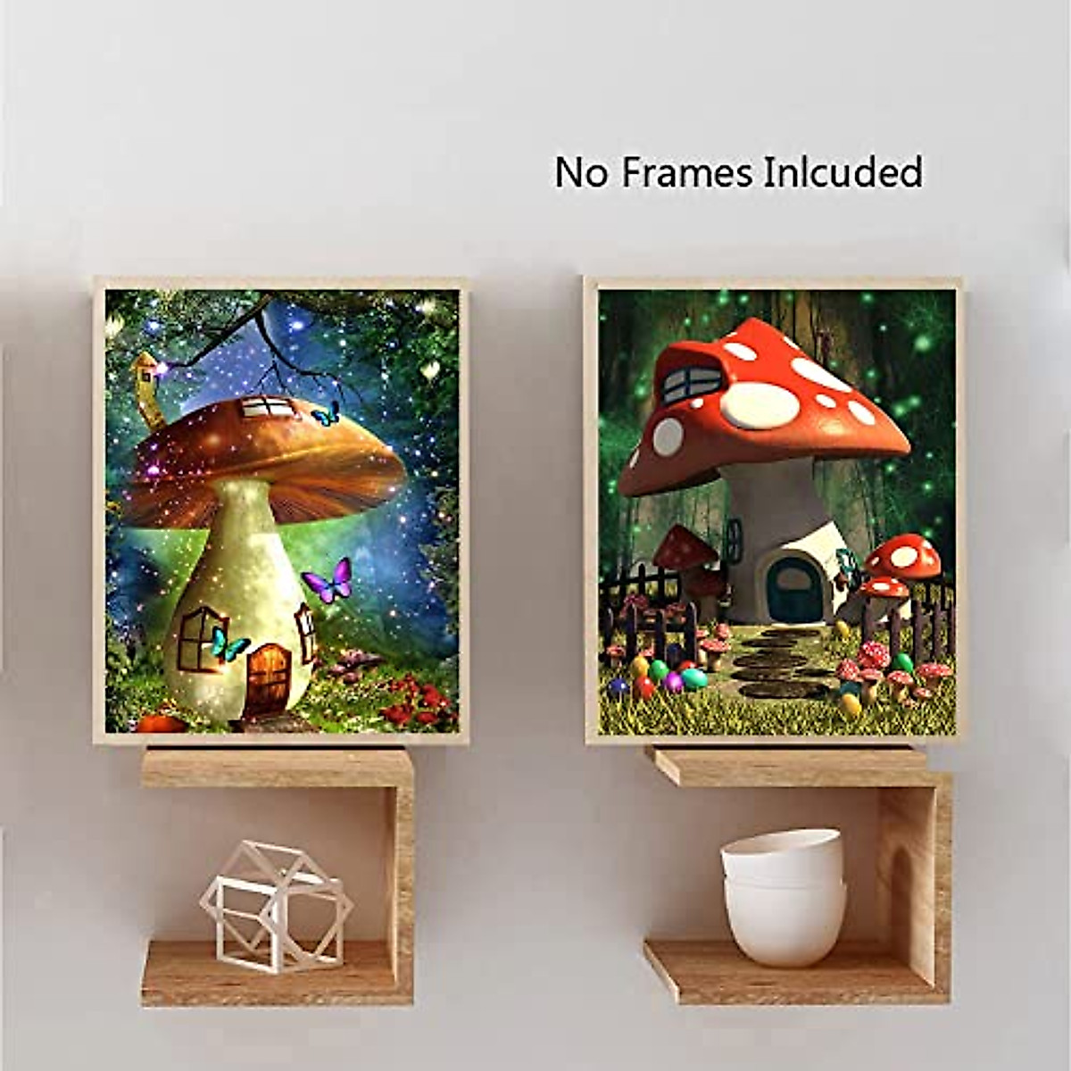 Cartoon Mushroom Posters Fungus Wall Art, Fairy Tale Themed Red Mushroom House Plant Forest Art Prints, Mushroom Posters for Children's Room Bedroom Kindergarten Decor，Set of 6-(8"x10" Unframed)