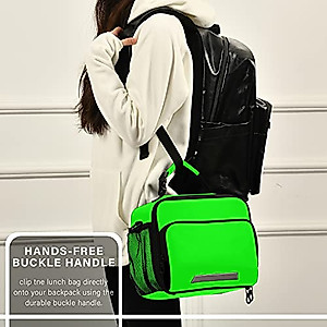 xigua Reusable Lunch Bag Insulated Lunch Box Cooler Tote Removable Shoulder Strap Meal Picnic Bags for Outdoor School Travel Office Work, Plain Neon Green Solid Color