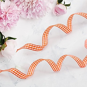 VGoodall Reddish-Orange Gingham Ribbon 3/8 x 50Yd Picnic Craft Ribbon Reddish-Orange Plaid Design for Hair Accessories Craft and Gift Wrapping Check Use for Baby Shower