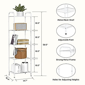 MAX Houser Storage Rack with Shelf,Industrial Style Extendable Plant Stand, Standing Shelf Units for Kitchen, Bathroom, Office,Living Room, Balcony, Kitchen (White, 5 Tier)