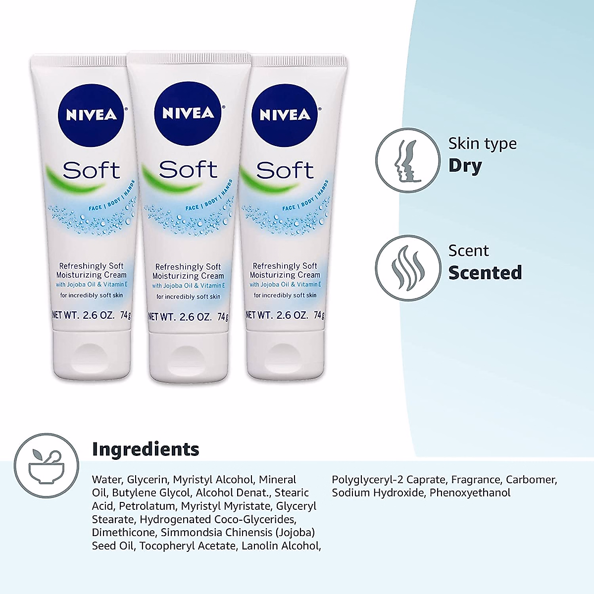 NIVEA Soft Moisturizing Creme 2.60 oz (Pack of 6)