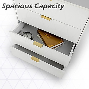 UEV White 4 Drawer Dresser for Bedroom, Tall Bedroom Dresser with Large Drawer & Golden Handles, Wooden Modern Storage Cabinet Chest of Drawer for Bedroom,Closet,Hallway (White)