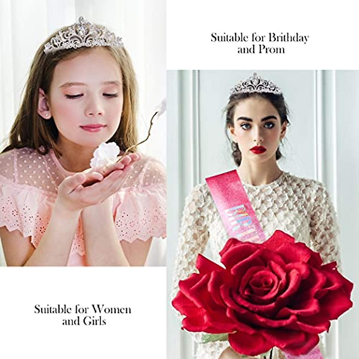 Birthday Girl Sash & Rhinestone Tiara Kit, Didder Pink Birthday Sash and Tiara for Women Set, Birthday Crown for Girls Birthday Crowns for Women Cake Toppers Hair Accessories for Birth Party