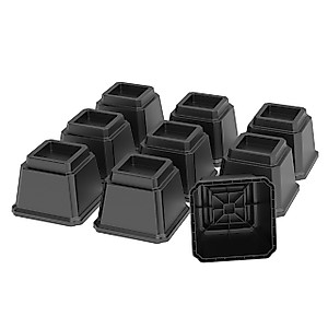 Whynonap Bed Risers 4 Inch Set of 9, Heavy Duty Bed Elevators Risers for Bed Frame 9 Pack Lifts Up 3000 lbs Sofa Table Furniture Riser, Black