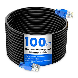 AURUM CABLES CAT5e Outdoor Waterproof Ethernet Cable with 24AWG RJ45 Plugs 350MHz Direct Burial Network Internet Cable for Data LAN Routers Modems Black 100 ft 1 Pack