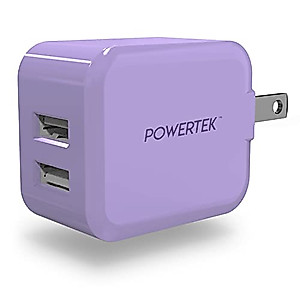 Liquipel Powertek Dual USB-A Wall Charger, Beveled Edges, Foldable, Compact, Pastel Colors (Purple)