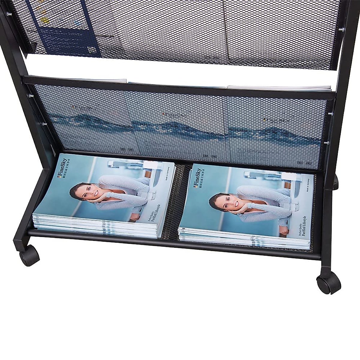 Kroey Floor Magazine Rack brochure Display Stand for Offices and Public Reception Area，Literature Rack with 4 Universal Wheels (70"×27×13.8")