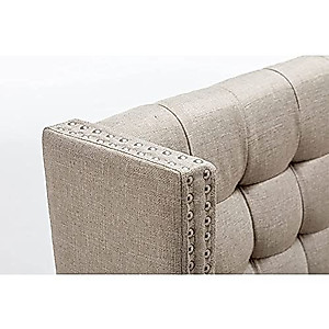Andeworld Modern Loveseat Settee Bench Sofa Upholstered Banquette Couch for Dining Living Room Hallway or Entryway Seating Funiture with Wooden Legs(Putty)