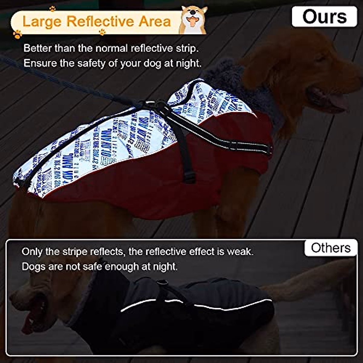 Tresbro Dog Winter Coat, Large Warm Dog Jacket for Cold Weather,Reflective Dog Clothes with Furry Collar Detachable Harness Two Way Zipper on Back, Dog Apperal for Medium Large Dog Boy Girl