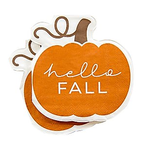 C.R. Gibson TW4-24063 Hello Fall Pumpkin Disposable Paper Cocktail Napkins for Thanksgiving and Halloween, Orange, 20pcs, 5" x 5"