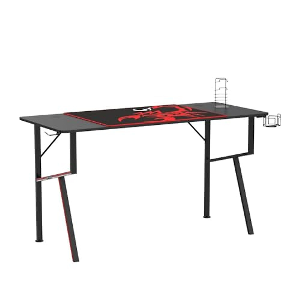 It's_Organized Gaming Desk 55 inch PC Computer Desk, K-Frame Home Office Desk Professional Gamer Workstation with Cup Holder Headphone Hook Gaming Handle Rack Free Mousepad, Black