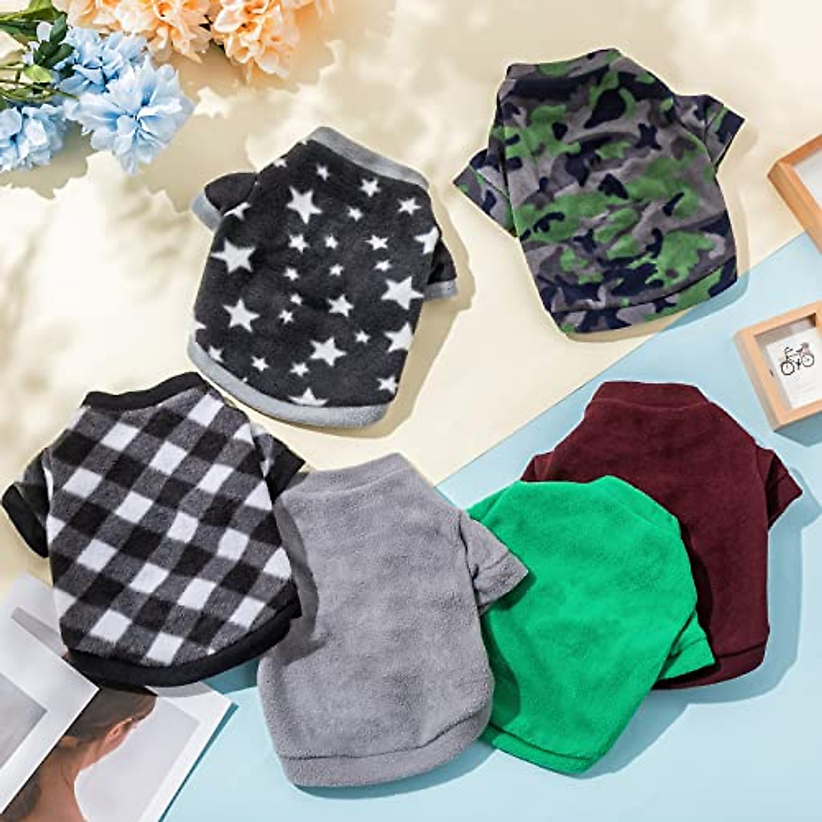 6 Pieces Dog Sweaters Winter Chihuahua Clothes Outfits Star Printed Dog Warm Shirt Winter Puppy Clothes for Winter Colorful Thickening Dog Pajamas for Pets Pup Dog Cat (X-Small)