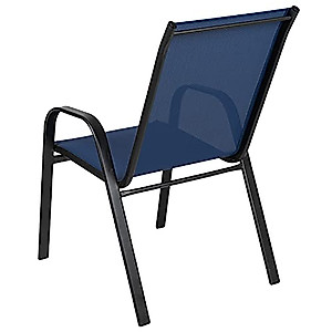 Flash Furniture Brazos Series Outdoor Stackable Patio Chairs with Flex Comfort Material, Stacking Outdoor Modern Sling Patio Chairs, Set of 4, Navy