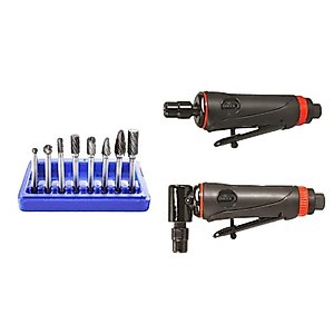 Astro Pneumatic Tool 219 ONYX 3pc Die Grinder Kit w/ 90° Die Grinder, Die Grinder & 8pc Double Cut Carbide Rotary Burr Set