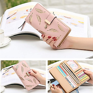 Wallet-NEWANIMA Women Multi-card Two Fold Long Zipper Clutch Purse (Style9-Pink)