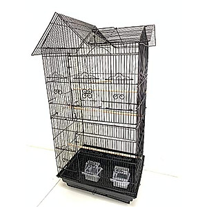 63" Roof Top Bird Flight Rolling Stand Pet Cage for Cockatiel Sun Conure Parakeet Finch Budgie Lovebird Canary (18L x 14W x 63H inches, Black)