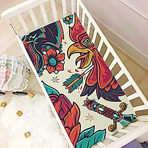 Colorful Tattoo Baby Crib Sheets Soft Toddler Bed Sheets Breathable Mattress Cover Crib Mattress Protector for Stroller Crib Mattress Infant Unisex Girl, 39*27*5in