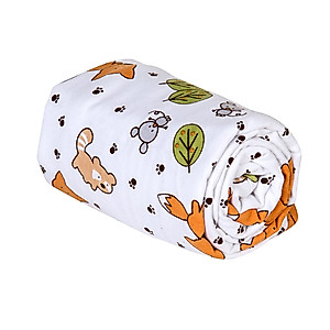 Friendly Forest Deluxe Flannel Swaddle Blanket - Forest Animals Scatter Print Cotton Flannel, Orange, Green, Tan, Gray and White, 48 in x 48 in
