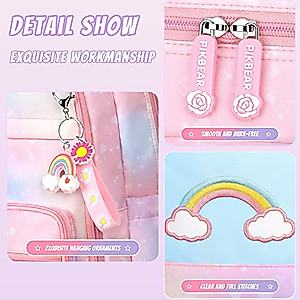 Muizary Rainbow Backpack for Girls with Cute Hanging decorations Student 18 IN Laptop Backpacks Teenager BookBag - Gradient Blue